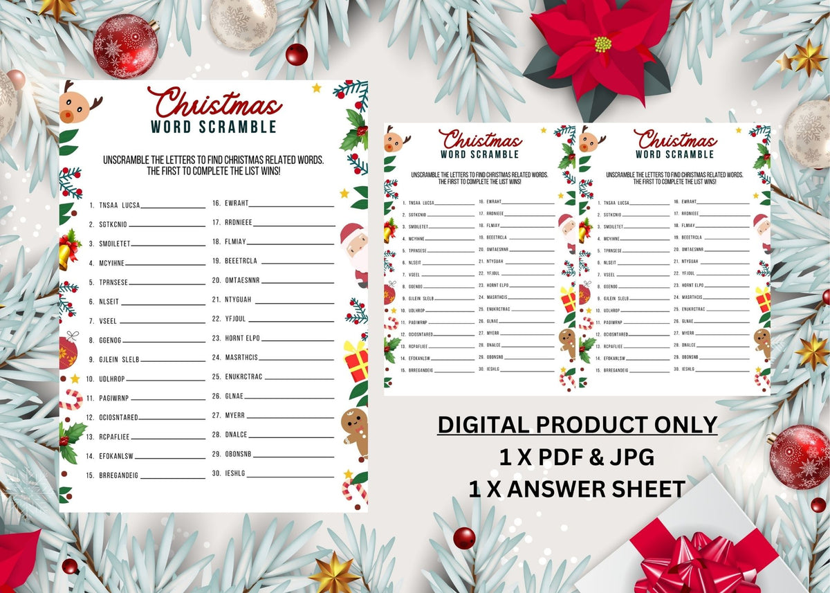 Christmas Word Scramble Puzzles | 1 x Fun Teen and Adult Digital ...