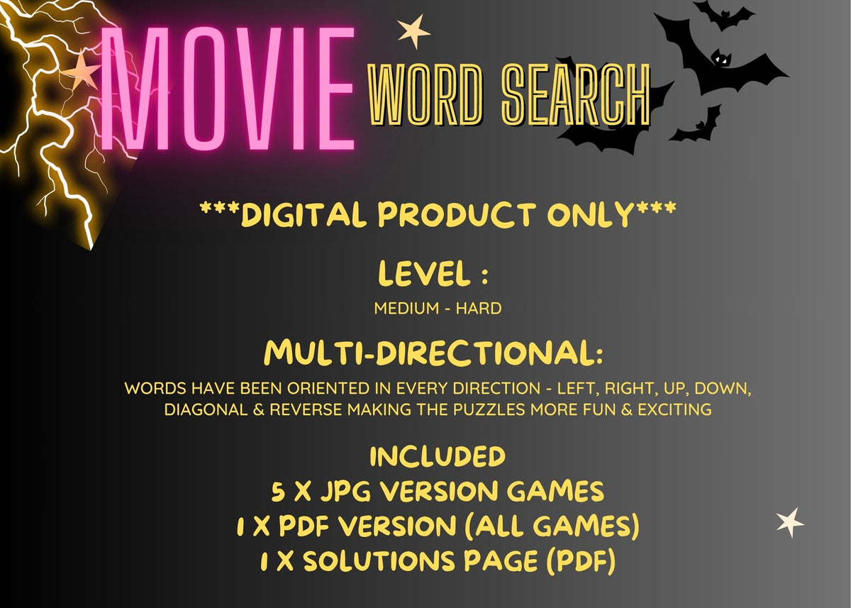 Movie Word Search Puzzles | 5 x Fun Teen and Adult Digital Download ...